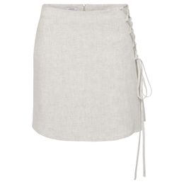 Lascana Damen Minirock, beige, Gr. 38, unifarben, Web, Obermaterial: 85% Viskose, 15% Leinen, R&ouml;cke, mit Leinen und Zierschn&uuml;rung, kurzer Leinenrock,
