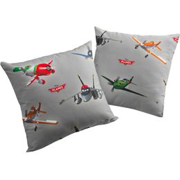 Dekokissen WIRTH, B:50cm L:50cm, grau, Polyester, Dekokissen_Sitzkissen_Kissenh&uuml;llen, "Planes Lima", Disney, Kissenh&uuml;lle ohne F&uuml;llung, 2 St&uuml;ck