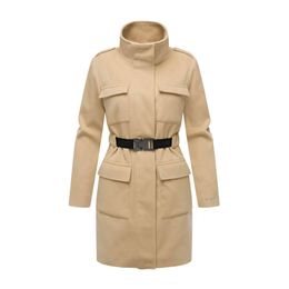Marikoo Damen Kurzmantel "Tanokoo", beige, Gr. M, 90% Polyester, 10% Viskose, M&auml;ntel, Eleganter &Uuml;bergangsmantel mit gro&szlig;en Taschen und Stretch-G&uuml;rtel