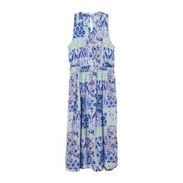 s.Oliver JUNIOR Mädchen Midikleid, blau, Gr. 146, bedruckt, Obermaterial: 100% Viskose, Kleider, mit Rüschenkragen