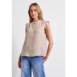 Street One Damen Blusentop, braun, Gr. 46, gestreift, Web, 100% Leinen, Blusen, Feel Good Fit