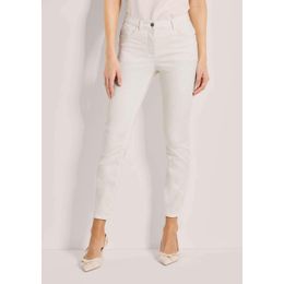 Madeleine Mode MADELEINE Damen Chinos "Druckhose Schlanke Hose mit Allover-Druck", wei&szlig;, Modern, Gr. 48, Obermaterial: 68% Baumwolle CO. 29% Polyester PES. 3%