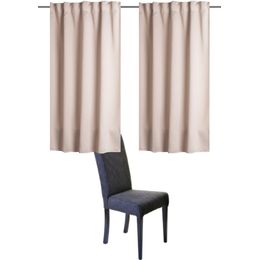 Vorhang HOME BASICS, B:140cm H:145cm, beige, Polyester, Wohnzimmer, Gardinen, "BLACKY", 2er Pack Kombibandschal BLACKY Uni