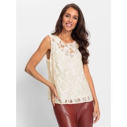 Heine Damen Blusentop, beige, Gr. 34, unifarben, 48% Baumwolle, 47% Polyamid, 5% Elasthan, Blusen