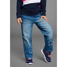 Kangaroos M&auml;dchen Stretch-Jeans "Stretchjeans mit Applikation", blau, Gr. 104, bestickt, Denim/Jeans, Obermaterial: 98% Baumwolle, 2% Elasthan,