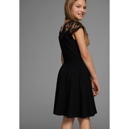 Kidsworld M&auml;dchen Jerseykleid "Viskose-Kleid mit Spitze", schwarz, Gr. 152, unifarben, Jersey, Obermaterial: 95% Viskose, 5% Elasthan. Spitze: 100%