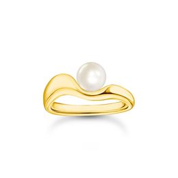 Thomas Sabo Damen Fingerring "Natural Beauty Ring mit Perle", 56, Perlen Silber 925 (recycelt), 2,5mm, gold, Perlen, Silber 925 (recycelt),