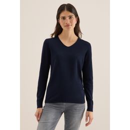 Cecil Damen Strickpullover, blau, Gr. M, unifarben, Web, 60% Baumwolle, 40% Viskose, Pullover, im soften Baumwoll-Mix