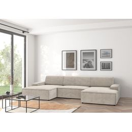 Wohnlandschaft Trendmanufaktur "Graz, wahlweise mit Sitzvorschub und Bettkasten, U-Form, Breite 329 cm", beige (cream), B:329cm H:73cm T:162cm, 92% Polyester, 8% Polyamid, Sofas, Wohnlandschaft, in Cord-, haustierfreundlichem LEO Struktur- oder LUMOS-3D-Bezug