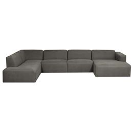 Wohnlandschaft OTTO HOME "Kelani", grau (taupe), B:384cm H:73cm T:227cm, 100% Polyester, Sofas, Wohnlandschaft, mit dekorativer Knopfsteppung an den Armlehnen