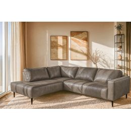 Ecksofa Home Affaire "Fumone, Lederoptik oder Soft-Touch Chenille", grau (taupe), B:260cm H:83cm T:200cm, 35% Lederfasern; 65%Polyester, Sofas, Ecksofa, Breite 260, mit schwarzen Massivholzf&uuml;&szlig;en