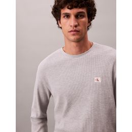 Herren Langarmshirt "LS WAFFLE BADGE CREWNK TEE", grau, Gr. XL, Calvin Klein Jeans, Single Jersey, Obermaterial: 60% Baumwolle, 40% Polyester,
