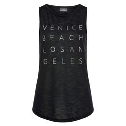 Venice Beach Damen Tanktop, schwarz, Gr. 36, unifarben, Slub, Obermaterial: 65% Polyester, 35% Viskose, Tops, mit Logoprint, Tanktop