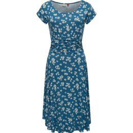 Ragwear Damen Sommerkleid "Ivone", blau, Gr. L, 95% Viskose, 5% Elasthan, Kleider, leichtes Jersey-Kleid mit stylischer Raffung