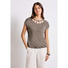 Street One Damen T-Shirt, beige, Gr. 36, unifarben, Stoff, 80% Polyester, 20% Viskose, Shirts, aus elastischem Materialmix