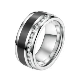 DOOSTI Damen Trauring "Schmuck Geschenk Edelstahl Trauring Ehering Partnerring LIEBE", 62,mit Zirkonia, Edelstahl Keramik, 9mm, schwarz, Edelstahl,