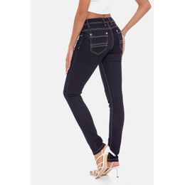 Cipo & Baxx CIPO & BAXX Damen Slim-fit-Jeans "Jeans", blau, Gr. 26, unifarben, 98% Baumwolle, 2% Elasthan, Jeans, im Used-Look, WD443