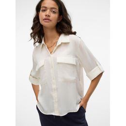 V&eacute;ro Moda VERO MODA Damen Kurzarmbluse "VMFABIANA 3/4 SHIRT VMA NOOS", beige, Gr. S, unifarben, Web, Obermaterial: 100% Polyester, Blusen