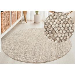 Teppich, H:12mm Ø:120cm, beige, LeGer Home by Lena Gercke, Kunstfaser, Wolle, Wohnzimmer, Teppiche, "Ainhoa, handgewebt, Wolle", Teppich, Wohnzimmer,