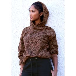 Buffalo Damen Kapuzenpullover, Gr. 44, braun, Sweatware, Obermaterial: 60% Baumwolle, 40% Polyester, bedruckt, Pullover, in Leo-Optik