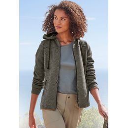 active by Lascana LASCANA ACTIVE Damen Fleecejacke, gr&uuml;n, Gr. 32, gemustert, Fleece, Obermaterial: 100% Polyester, Jacken, Trekkingjacke mit Kapuze