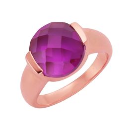 JAMELLI Damen Fingerring "Silber 925 ros&eacute;-vergoldetz mit pinkem Quarz-Stein (beh.) 12mm", 056 (17,8), 7,7, Silber 925 (Sterlingsilber), rot, Silber
