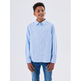 name it Jungen Langarmhemd "NKMNEWSA f&uuml;r Jungen mit Knopfleiste und Baumwollkomfort", blau, Gr. 98, gestreift, Web, Obermaterial: 100% Baumwolle,
