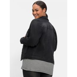 sheego Damen Jeansjacke, schwarz, Gr. 48, unifarben, 98% Baumwolle, 2% Elasthan, Jacken