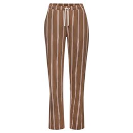 Lascana Damen Pyjamahose, Gr. 32, braun, Single Jersey, Obermaterial: 50% Baumwolle, 50% Viskose, gestreift, Basic, Hosen, mit Druck