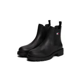 Tommy Jeans Damen Chelseaboots "TJW CHELSEA LEATHER BOOT", Gr. 35, schwarz, Leder, Schuhe, Blockabsatz, Schlupfboots, Stiefelette mit typischer