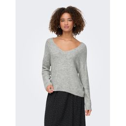 Only Damen Strickpullover "ONLARIZONA LS SEQUINS V-NECK PUL KNT"light grau melange detail:silber sequins, Gr. XL, meliert, Strick, Obermaterial: 58%