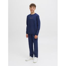 Jack & Jones Jungen Sweatshirt "JORNORREBRO EMB SWEAT CREW NOOS JNR", blau, Gr. 128, JACK & JONES JUNIOR, unifarben, angeraute Sweatware, Obermaterial: 89%