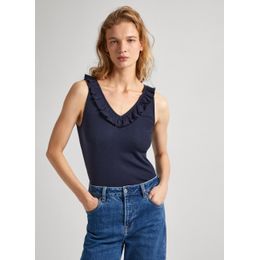 Pepe Jeans Damen V-Shirt "LEIRE", blau, Gr. XL, Feinripp, Obermaterial: 50% Baumwolle, 45% Viskose, 5% Elasthan, Shirts