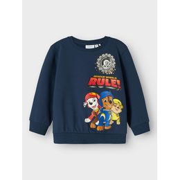 name it Jungen Sweatshirt "NMMSTEFFEN PAW NREG SWEAT BRU NOOS CPLG", blau, Gr. 98, bedruckt, Sweatware, Obermaterial: 95% Baumwolle, 5% Elasthan,