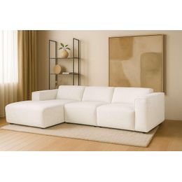 Ecksofa Home Affaire "Noord mit Kedernaht, Breite 281 cm, L-Form", beige (cream), B:281cm H:71cm T:161cm, 100% PES, Sofas, Ecksofa, Cord, Struktur, Webstoff, mit Wellenunterfederung, Massivholzrahmen