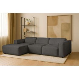 Ecksofa Home Affaire "Noord mit Kedernaht, Breite 281 cm, L-Form", grau (anthrazit), B:281cm H:71cm T:161cm, 100% PES, Sofas, Ecksofa, Cord, Struktur, Webstoff, mit Wellenunterfederung, Massivholzrahmen