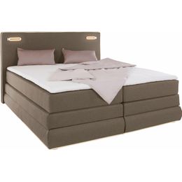 Boxspringbett Collection AB "Ninoni", braun, B:215cm L:210cm, Komplettbetten, inkl. Bettkasten, Topper und wahlweise mit LED-Beleuchtung