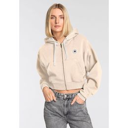 Converse Damen Sweatjacke "WOMEN'S Converse RETRO FULL-ZIP HOODIE", beige, Gr. XL, unifarben, Sweatware, Obermaterial: 80% Baumwolle, 20% Polyester,