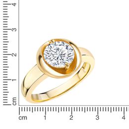 ZEEme Damen Fingerring "Silber 925 vergoldet mit wei&szlig;em Zirkonia-Stein 8mm", 060 (19,1), Silber 925 (Sterlingsilber), gelb, Silber 925