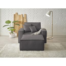Loveseat OTTO HOME "FINNLEY, Loveseat & Hocker im Set, trendige Stoffe, inkl. Zierkissen", grau (anthrazit), B:120cm H:85cm T:166cm, Bezugstoff 100% PES ;Atmungsaktives Gewebe ;Easy Clean ;Gramatur 340g/qm +/- 5%, Sessel, verf&uuml;gbar in den Stoffqualit&auml;ten Boucl&eacute;, Struktur fein und Mega Cord