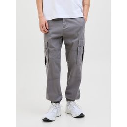 Jack & Jones JACK & JONES Herren Cargohose "JPSTKANE JJJONNIE CUFFED CARGO", grau, Gr. 33, unifarben, Web, Obermaterial: 98% Baumwolle, 2% Elasthan, Hosen