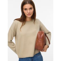 V&eacute;ro Moda VERO MODA Damen Strickpullover "VMGOLD ROLL LS O-NECK PULLOVER GA", beige, Gr. M, meliert, Strick, Obermaterial: 50% Viskose, 28% Polyester, 22%