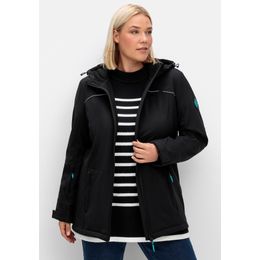 sheego Damen Skijacke, schwarz, Gr. 58, unifarben, 95% Polyester, 5% Elasthan, Innenseite:100% Polyester, Jacken