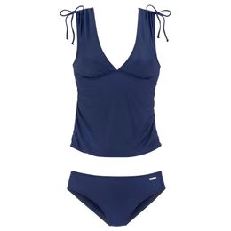 Lascana Damen Tankini "Cillo", blau, Gr. 38, unifarben, Recycling-Polyamid, Bikini-Sets, mit regulierbaren Tr&auml;ger auf der Schulter