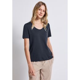 Street One Damen T-Shirt, blau, Gr. 40, unifarben, Web, 50% Baumwolle, 50% Modal, Shirts, mit V-Ausschnitt