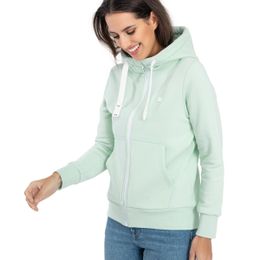 DEPROC Active Damen Kapuzensweatjacke "FinjaCMYK II"gr&uuml;n, Gr. 46, 50% Baumwolle, 50% Polyester, Sweatjacken, weiche Fleecejacke mit K&auml;ngurutasche