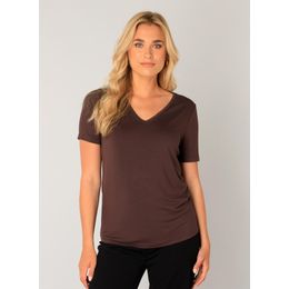 Base Level Damen T-Shirt "Yanic", braun, Gr. 46, unifarben, Single Jersey, Obermaterial: 96% Viskose, 4% Elasthan, Shirts, mit V-Ausschnitt