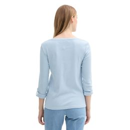 Tom Tailor Damen Langarmshirt, blau, Gr. M, gestreift, Single Jersey, Obermaterial: 97% Baumwolle, 3% Elasthan, Shirts, mit Henley-Ausschnitt