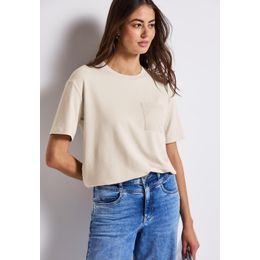 Street One Damen T-Shirt, weiß, Gr. 46, unifarben, Web, Obermaterial: 76% Viskose, 20% Modal, 4% Elasthan, Shirts, mit Brusttasche
