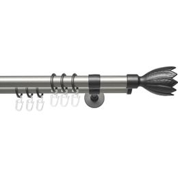 Gardinenstange Liedeco, L:120cm &Oslash;:20mm, grau, Metall, Gardinenstangen, "Lan Flower", 2-l&auml;ufig im Fixma&szlig; &Oslash; 20 mm